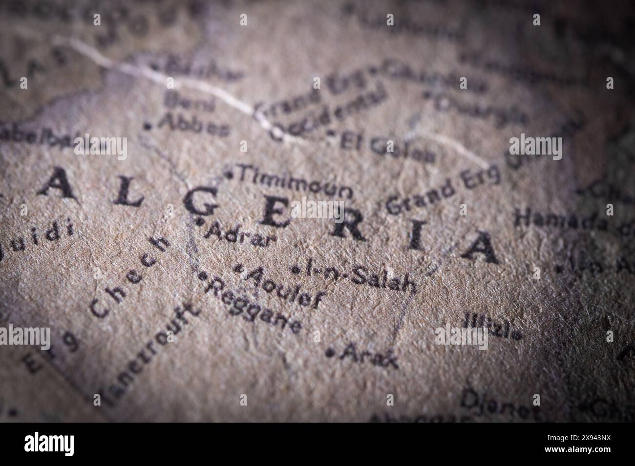 Country Algeria on map. Closeup name country Stock Photo - Alamy