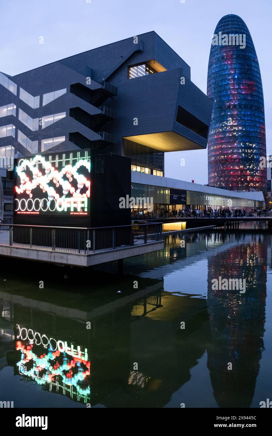 The exterior of the venue including Torre Glòries during OFFF Barcelona ...