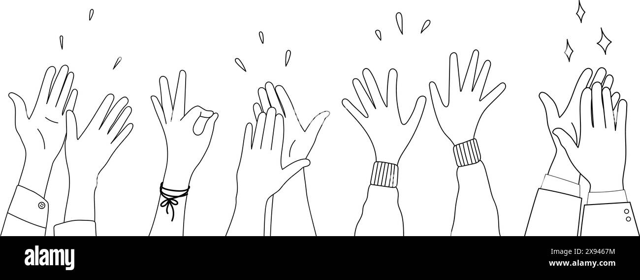 Doodle sketch hands up gestures comic icons silhouettes vector set ...