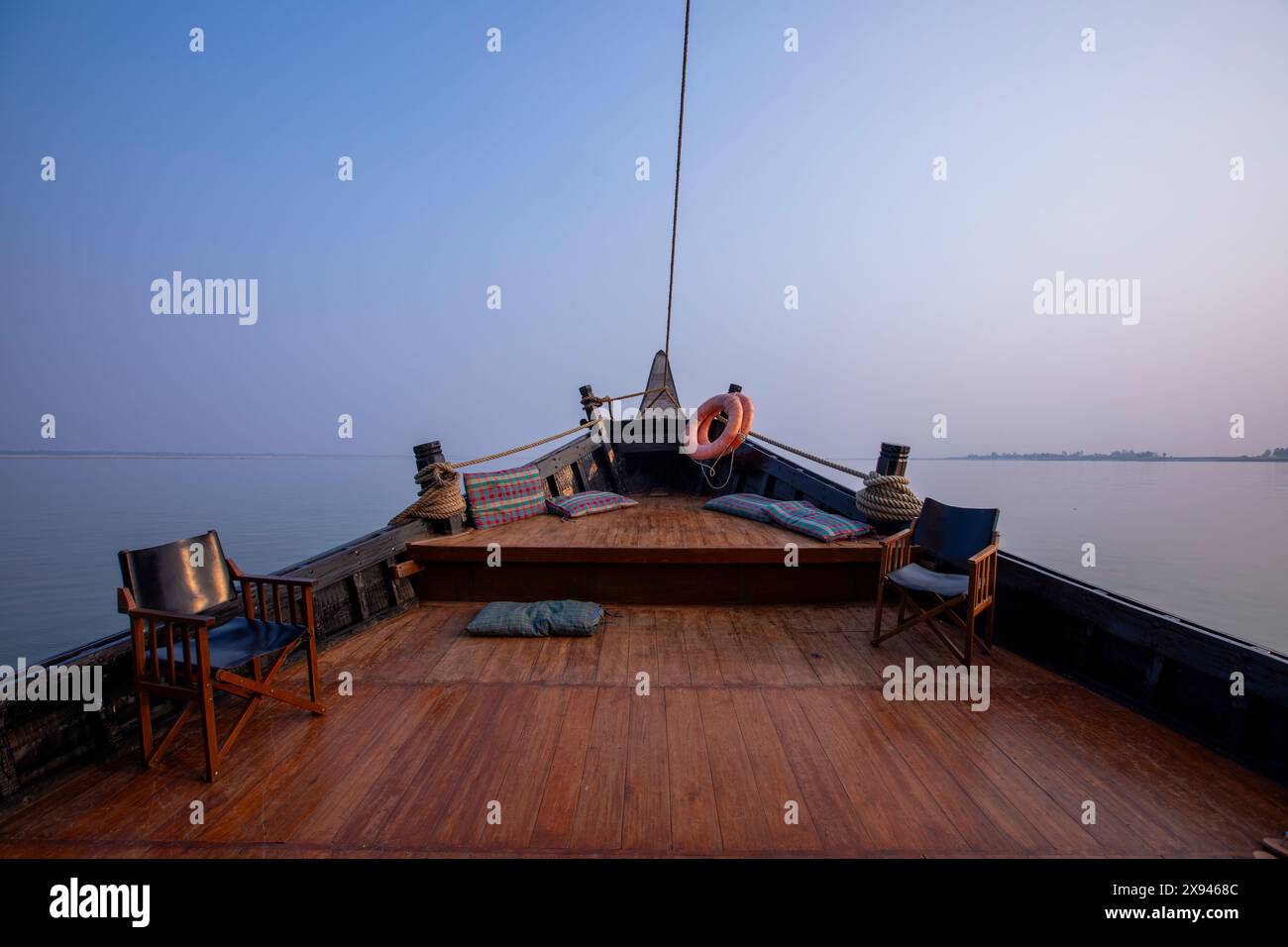 Front part of a traditional sailing wooden boat on the Jamuna River ...