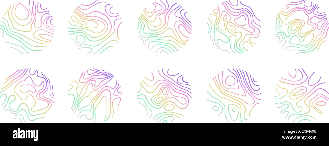 Circular wood rings or topographic map lines texture set. Wood tree ...