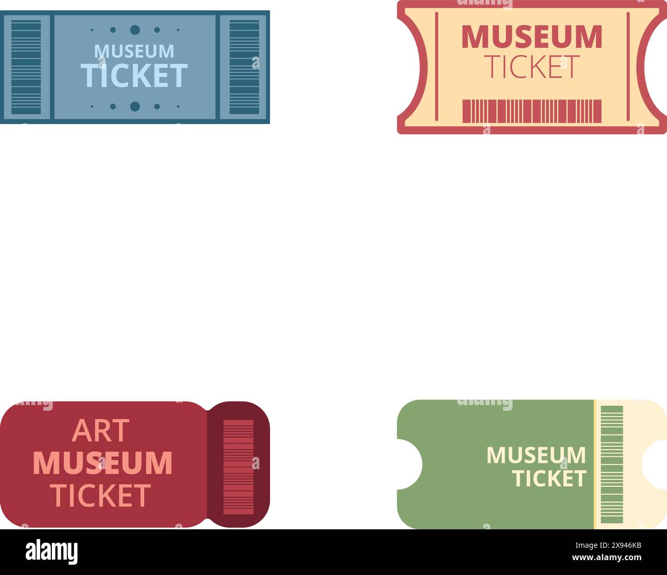 Ticket museum icons set cartoon vector. Ticket museum of history or art ...