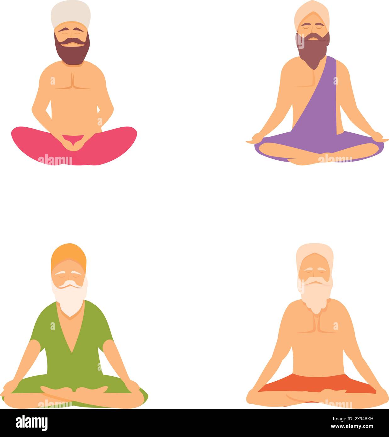 Male yogi icons set cartoon vector. Meditating man in yoga lotus pose ...