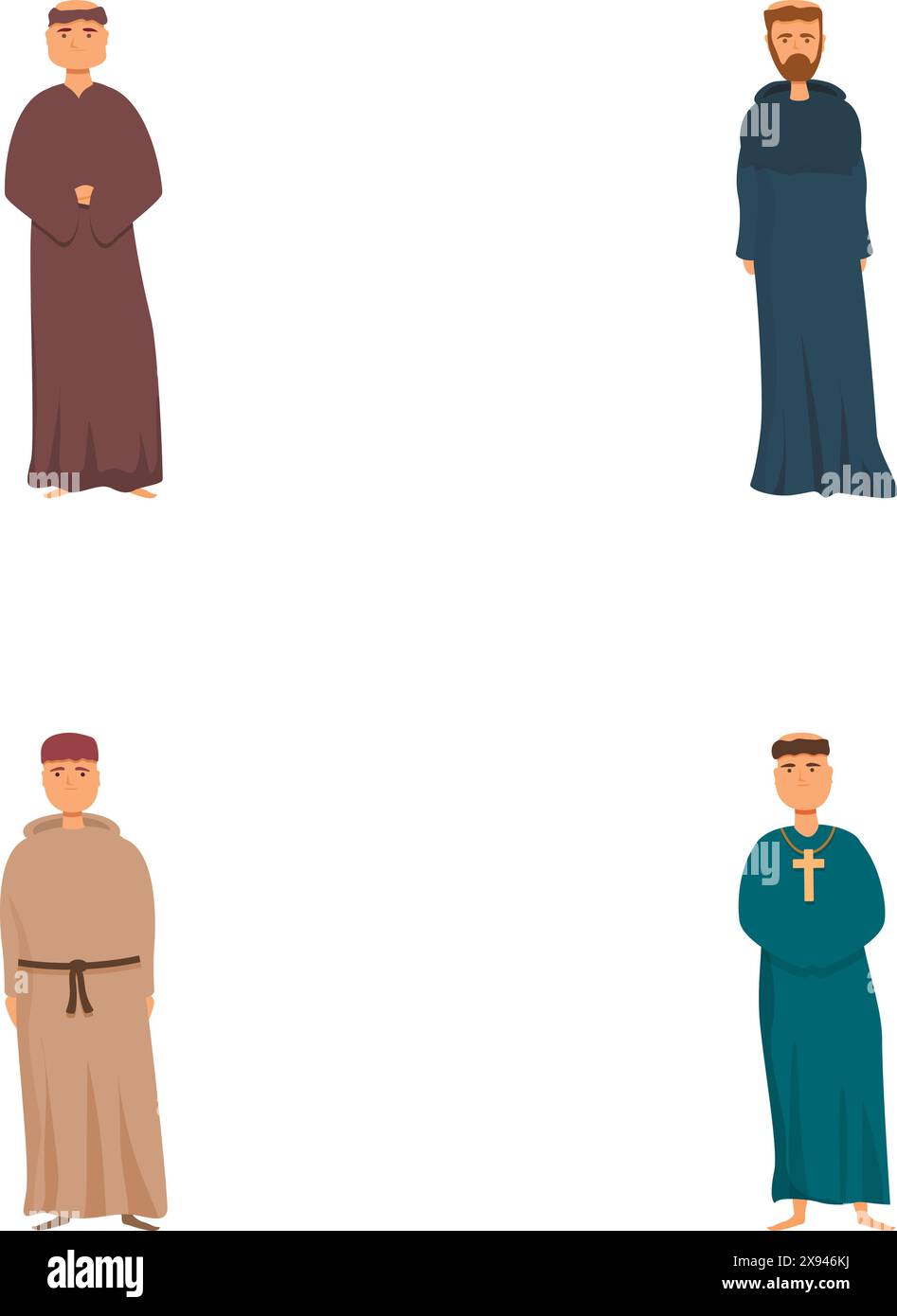 Priest character icons set cartoon vector. Various religious church ...