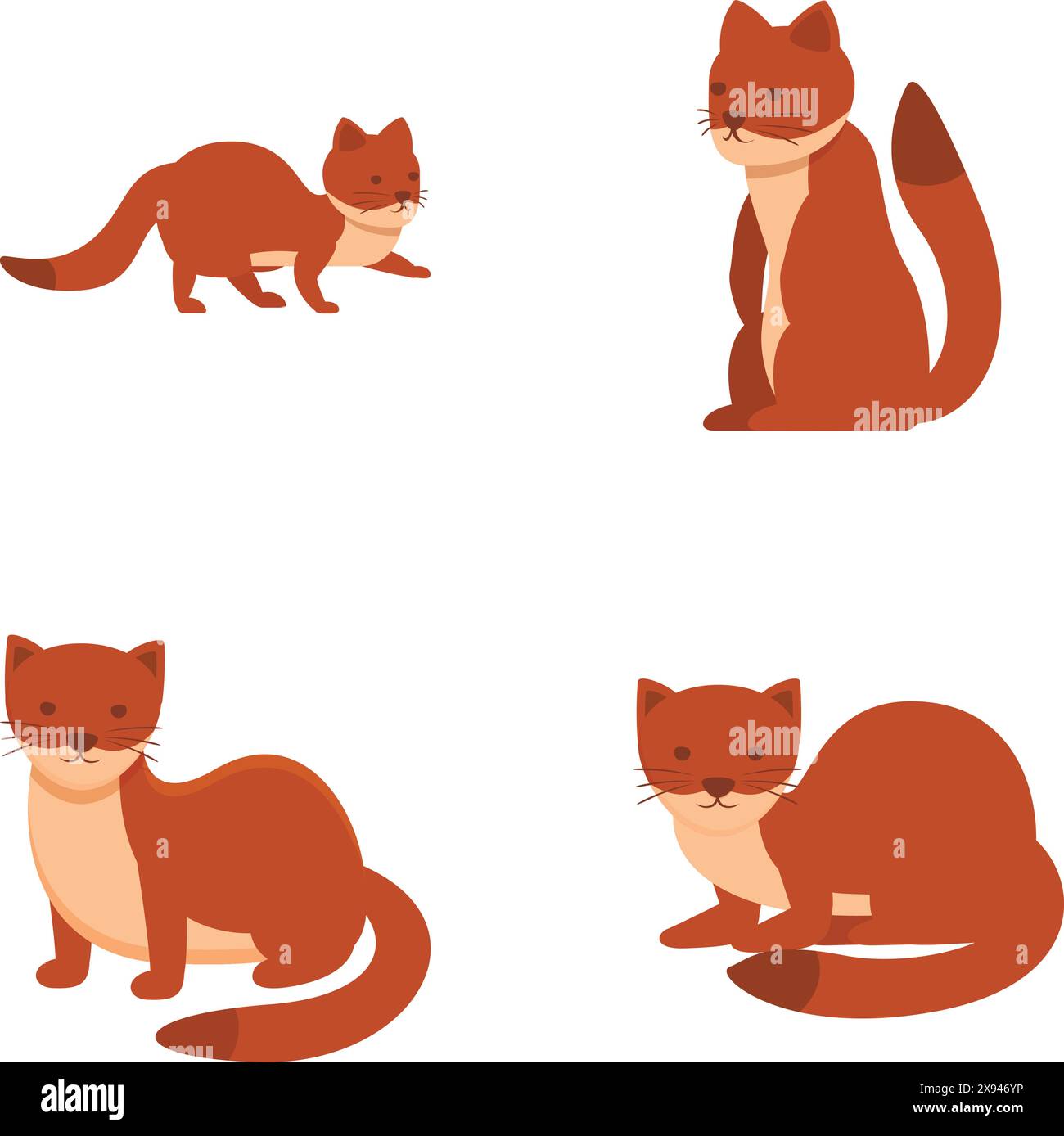 Cute weasel icons set cartoon vector. Funny wild weasel character ...