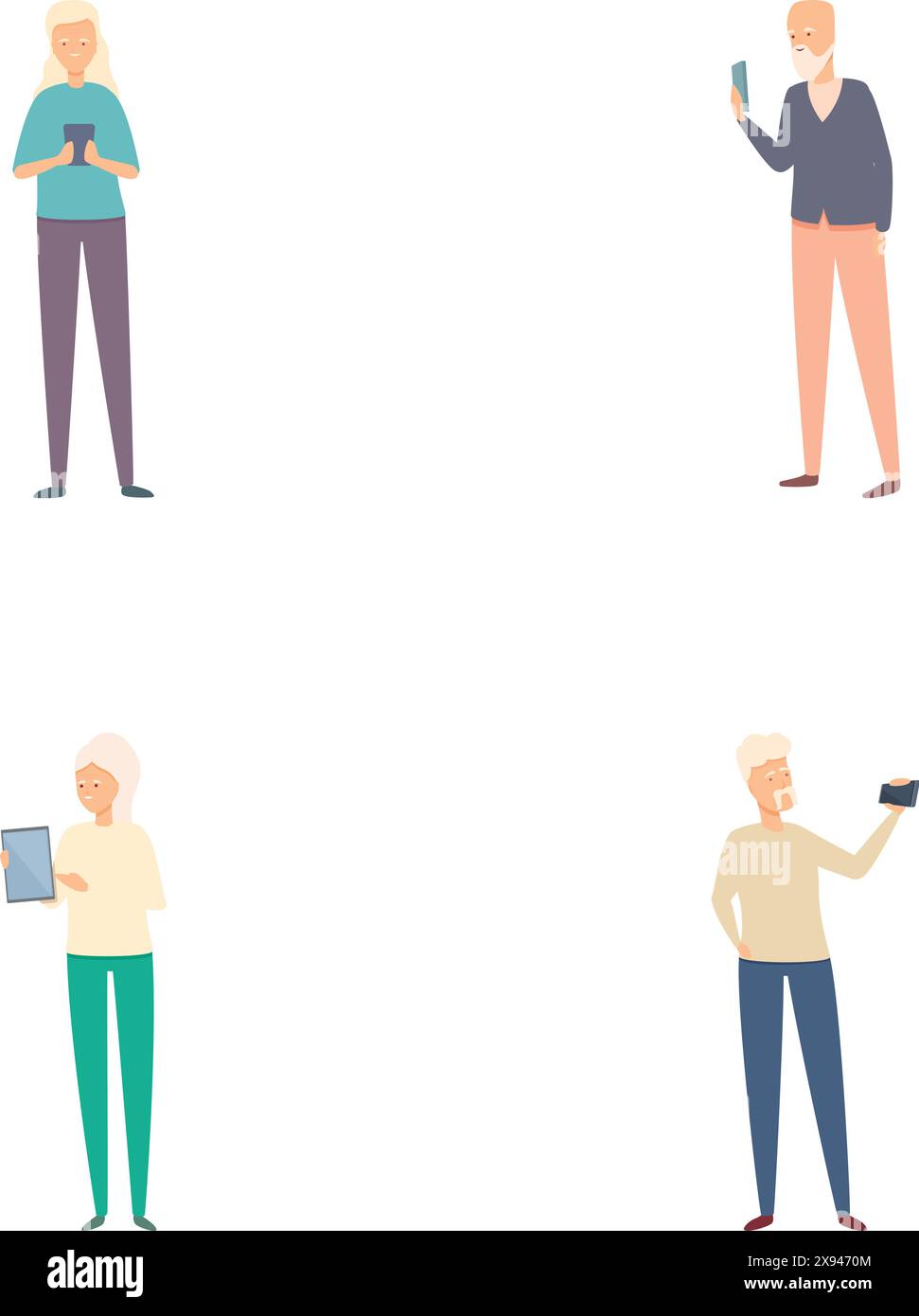 Active senior icons set cartoon vector. Modern grandparent actively ...