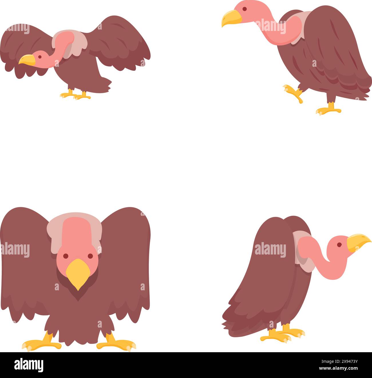 Vulture icons set cartoon vector. Big bird of prey. Wild nature Stock ...