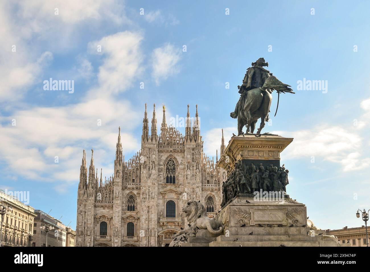 Low angle view of the statue of King Victor Emmanuel II (1896) with the ...
