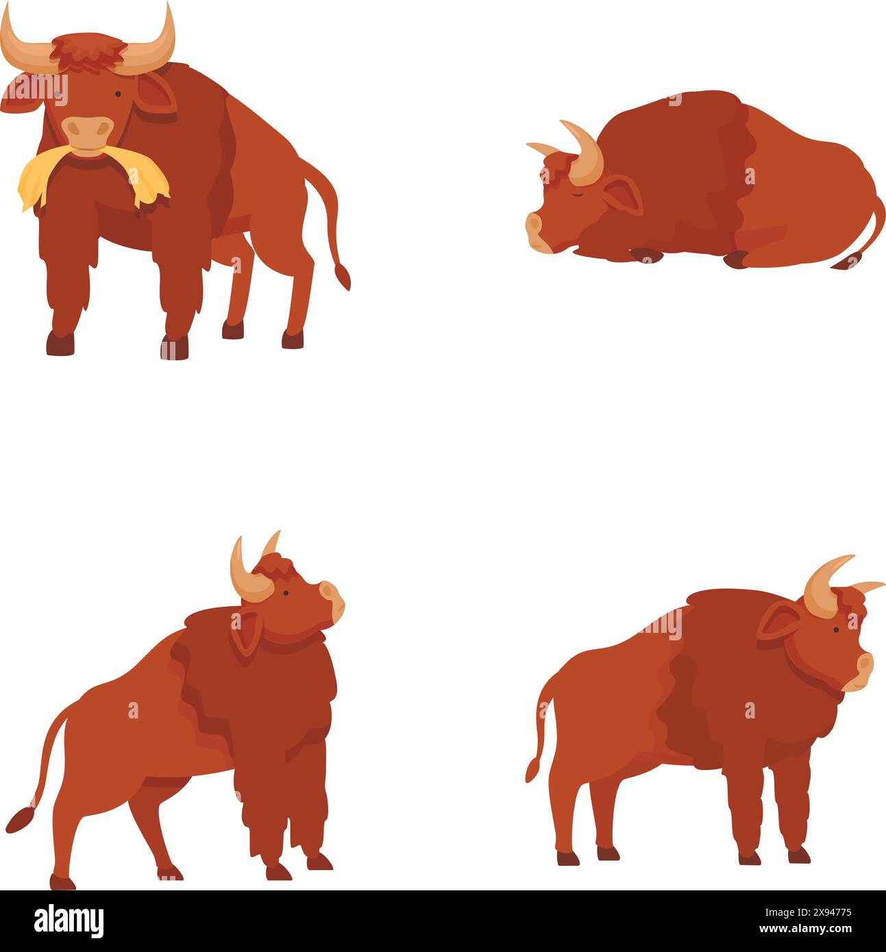 American bison icons set cartoon vector. Huge bison animal. Wild nature ...
