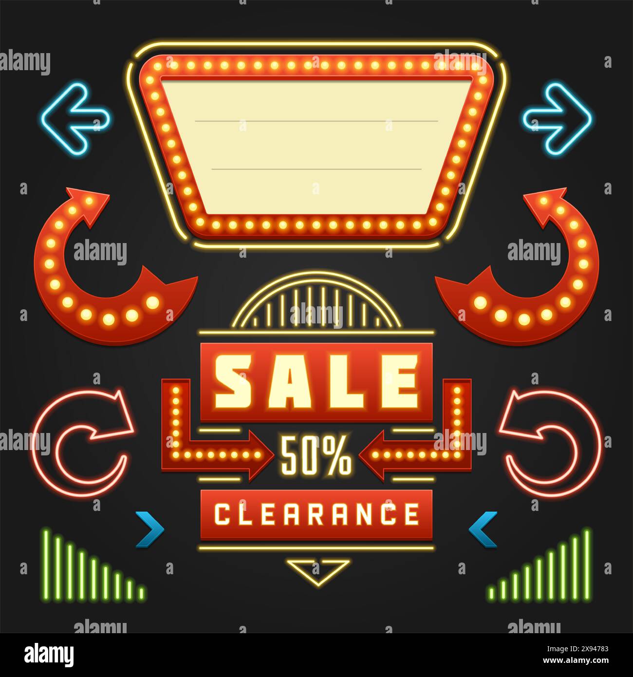 Retro Showtime Signs Design Elements Set. Bright Billboard Signage ...