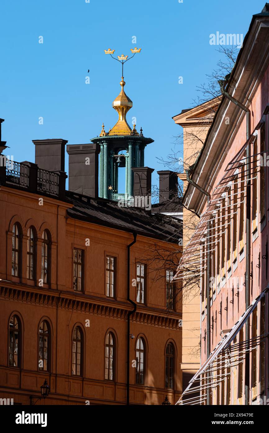 Architectural details of Stockholm's historic buildings against a clear ...