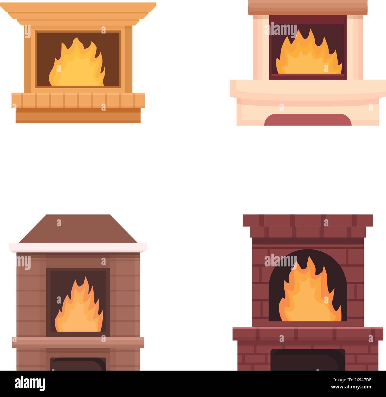 Home fireplace icons set cartoon vector. Various fireplace with ...