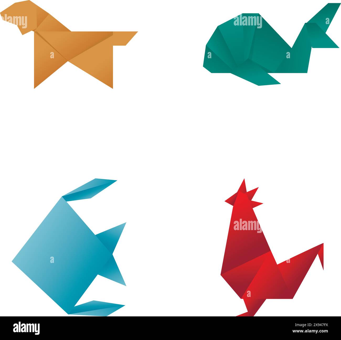 Japanese origami icons set cartoon vector. Origami folded paper animal ...