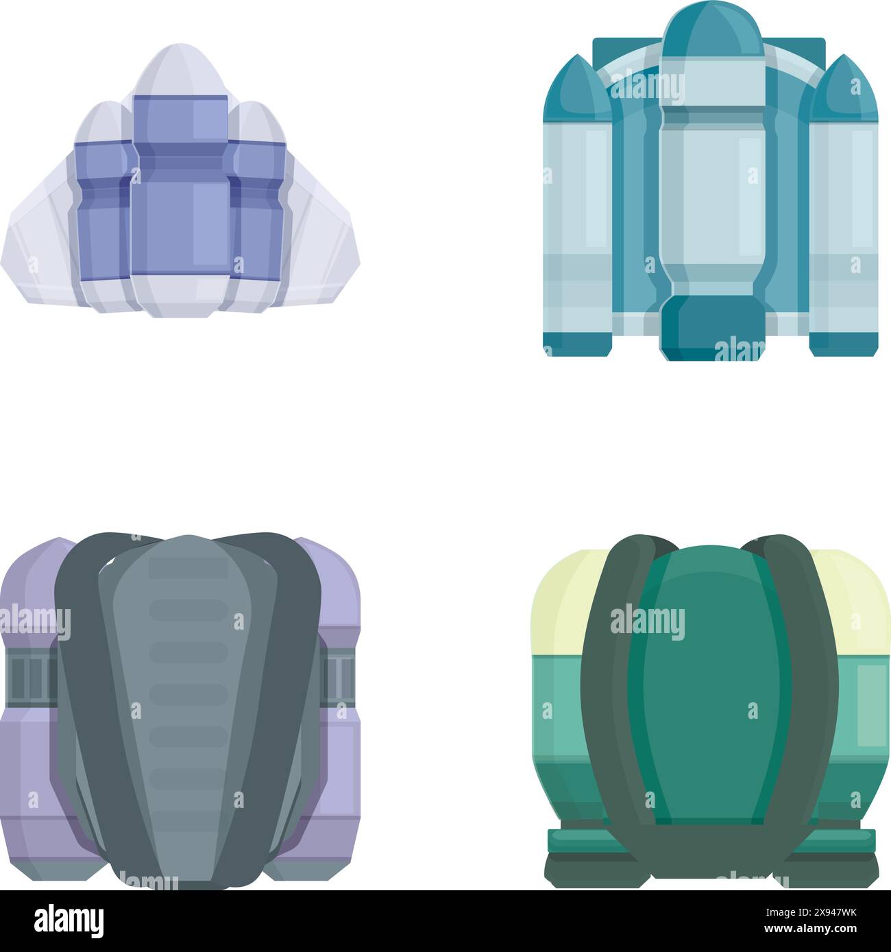 Jetpack icons set cartoon vector. Equipment for personal air flight ...