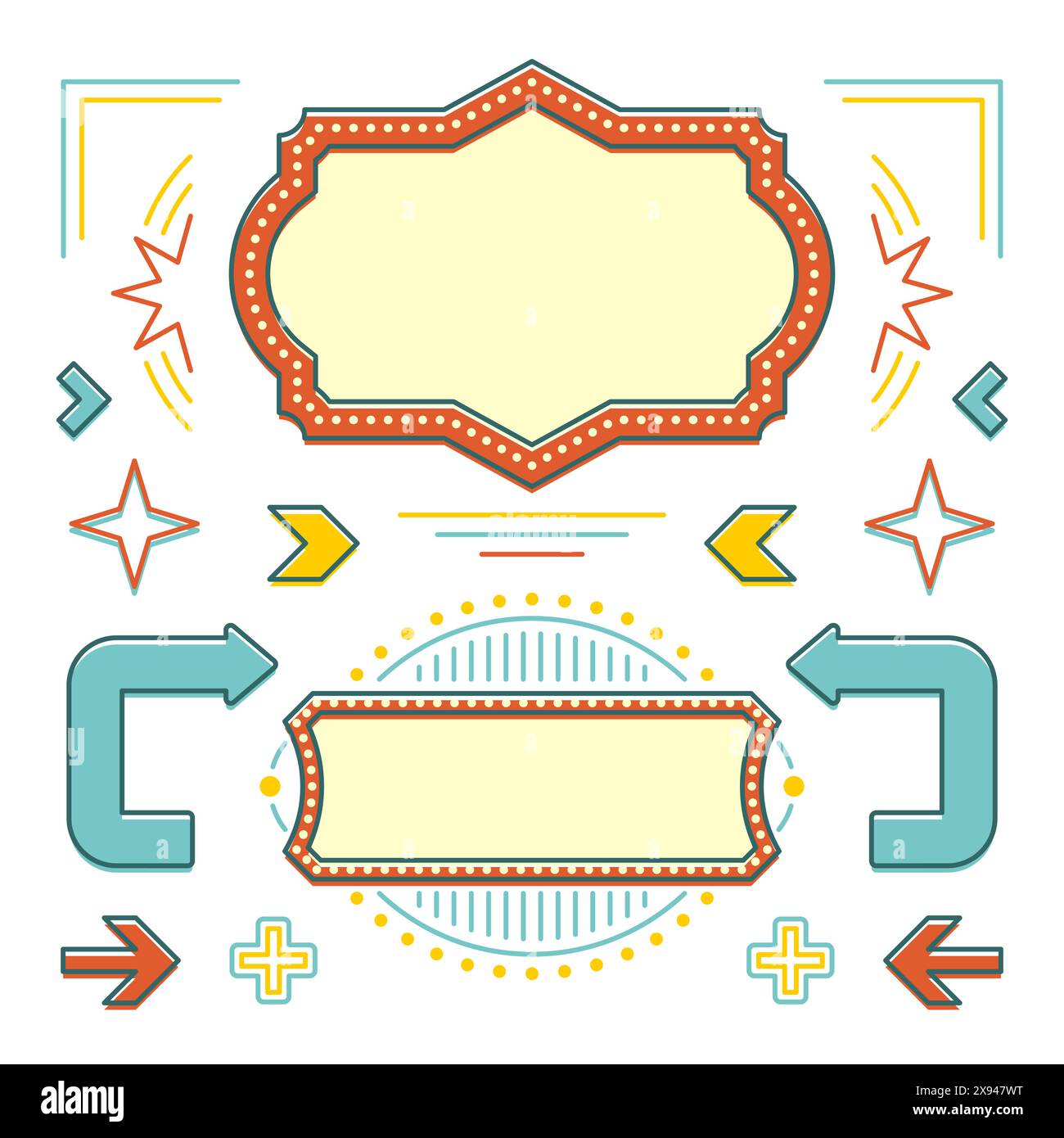 Retro American 1950s Sign Design Elements Set. Billboard Signage Light ...