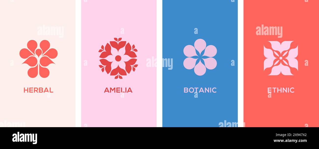 Minimalist Botanic graphic elements and logos. Flowers, simple plants ...