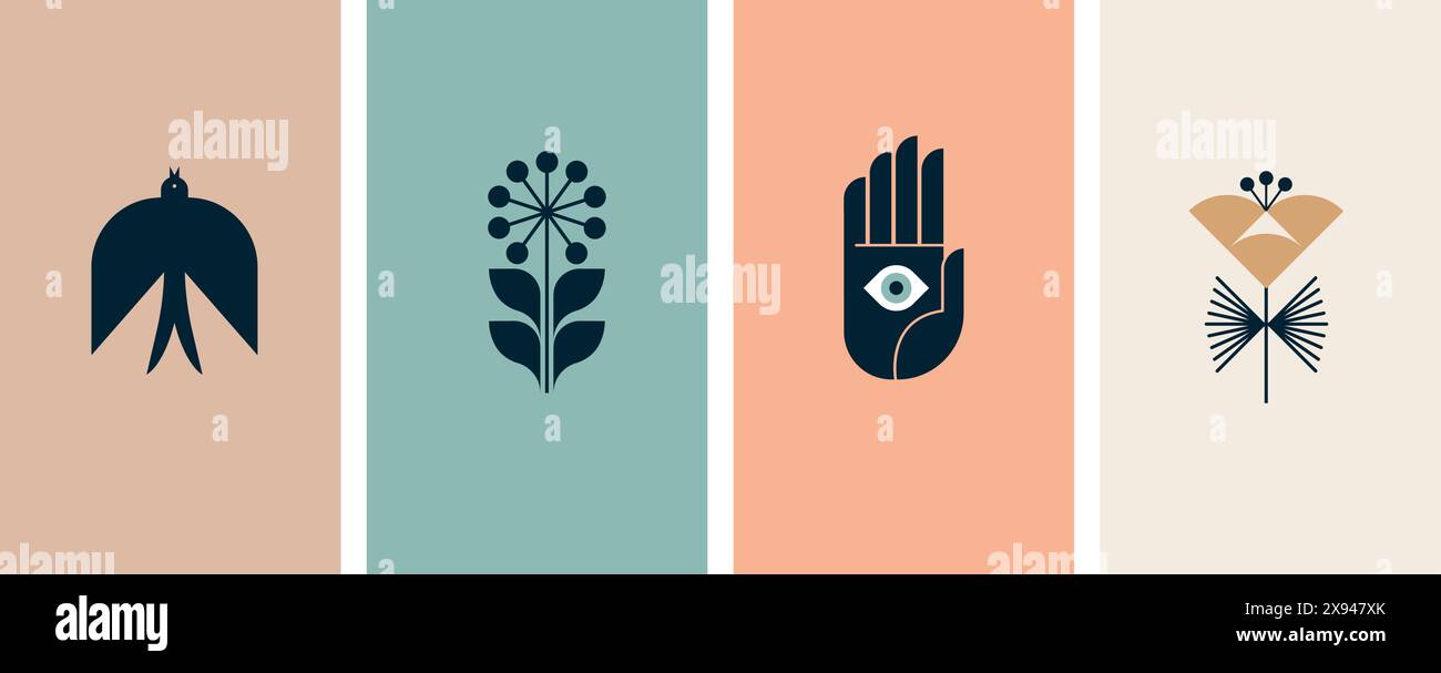 Minimalist Botanic graphic elements and logos. Flowers, simple plants ...