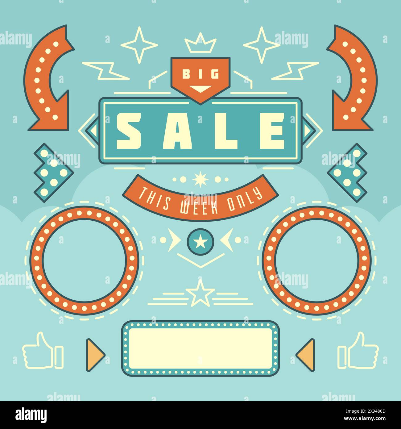 Retro American 1950s Sign Design Elements Set. Billboard Signage Light ...