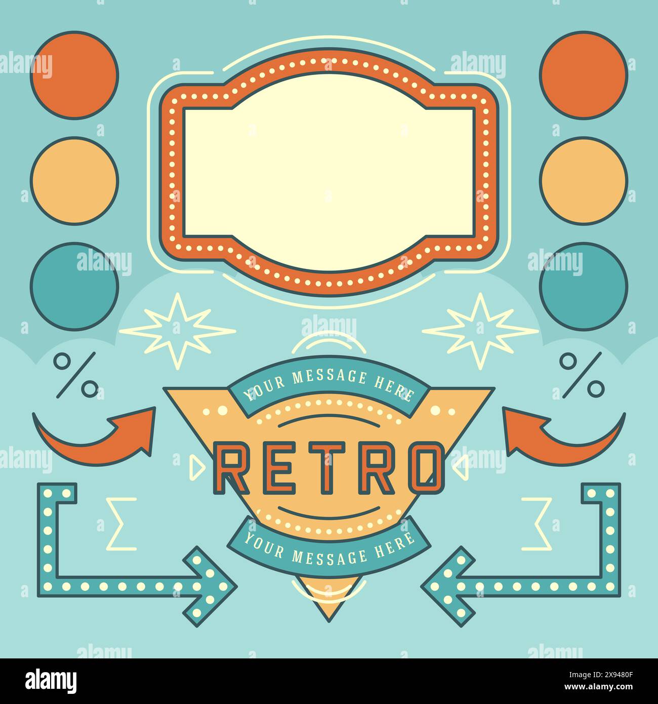 Retro American 1950s Sign Design Elements Set. Billboard Signage Light ...