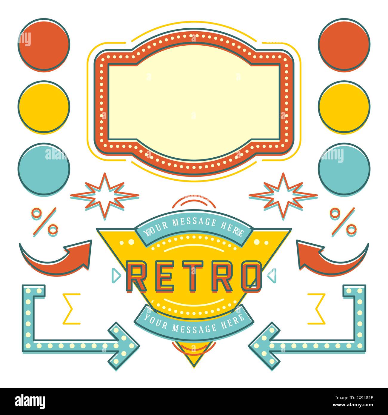 Retro American 1950s Sign Design Elements Set. Billboard Signage Light ...