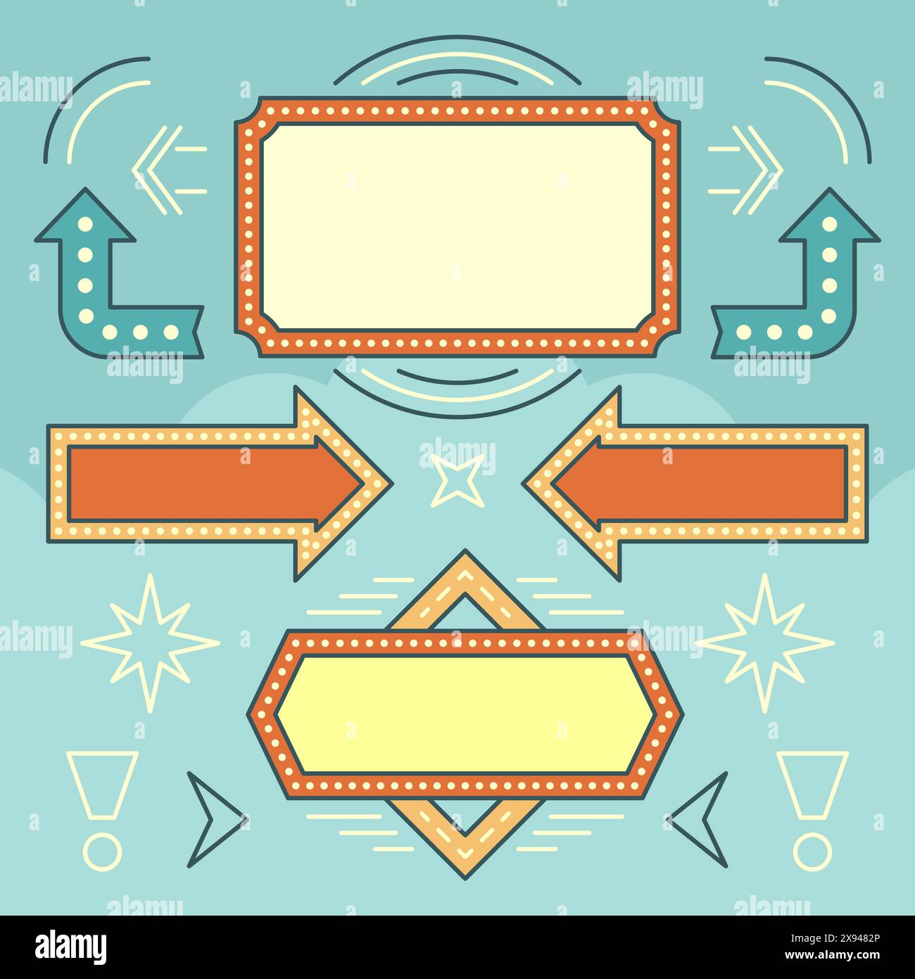 Retro American 1950s Sign Design Elements Set. Billboard Signage Light ...