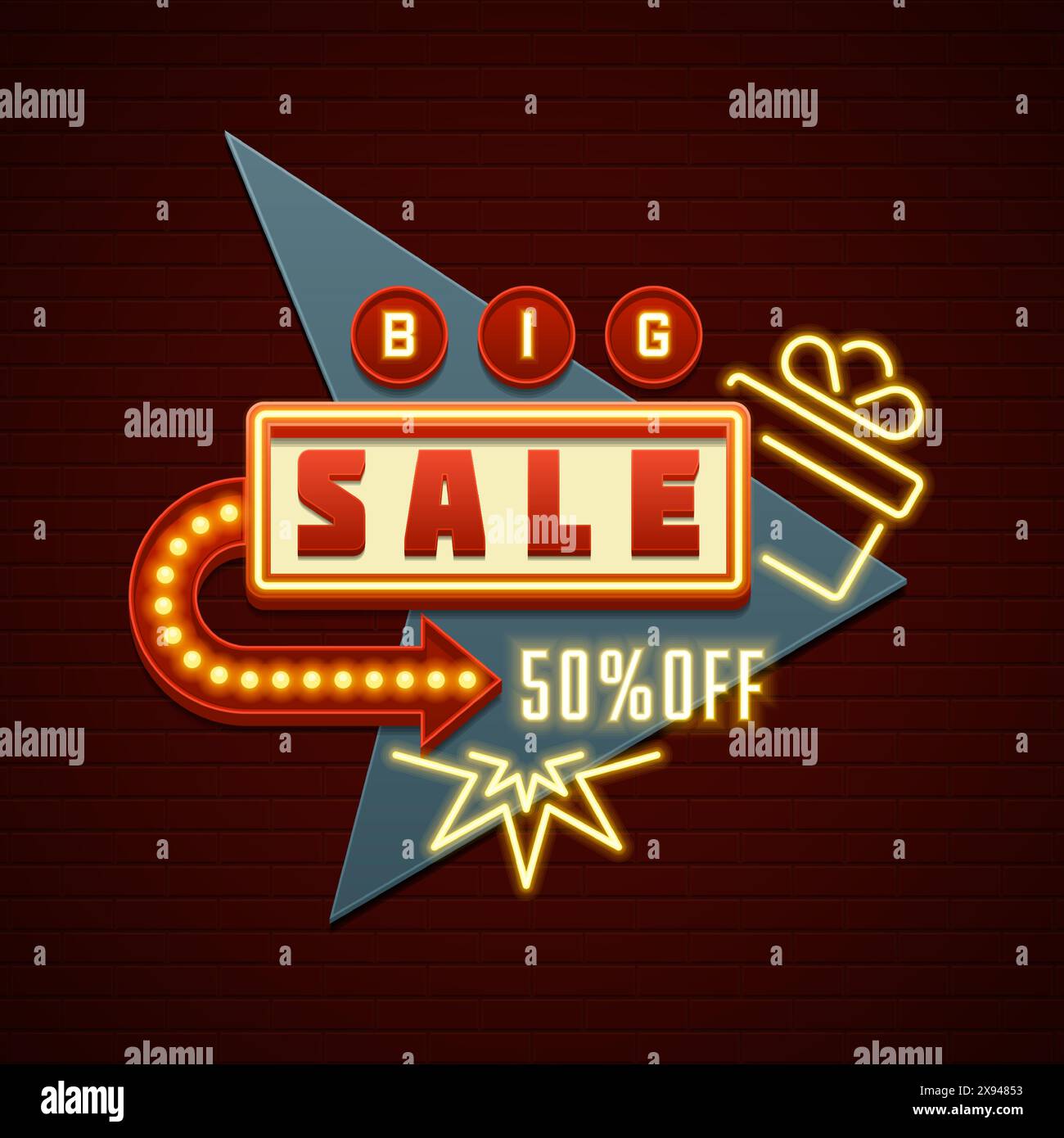 Retro Showtime Sign Design. Cinema Signage Light Bulbs Frame and Neon ...