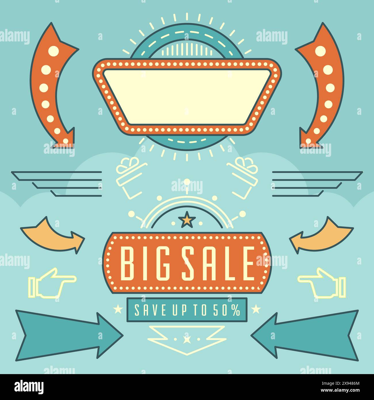 Retro American 1950s Sign Design Elements Set. Billboard Signage Light ...