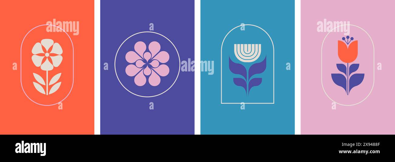 Minimalist Botanic graphic elements and logos. Flowers, simple plants ...