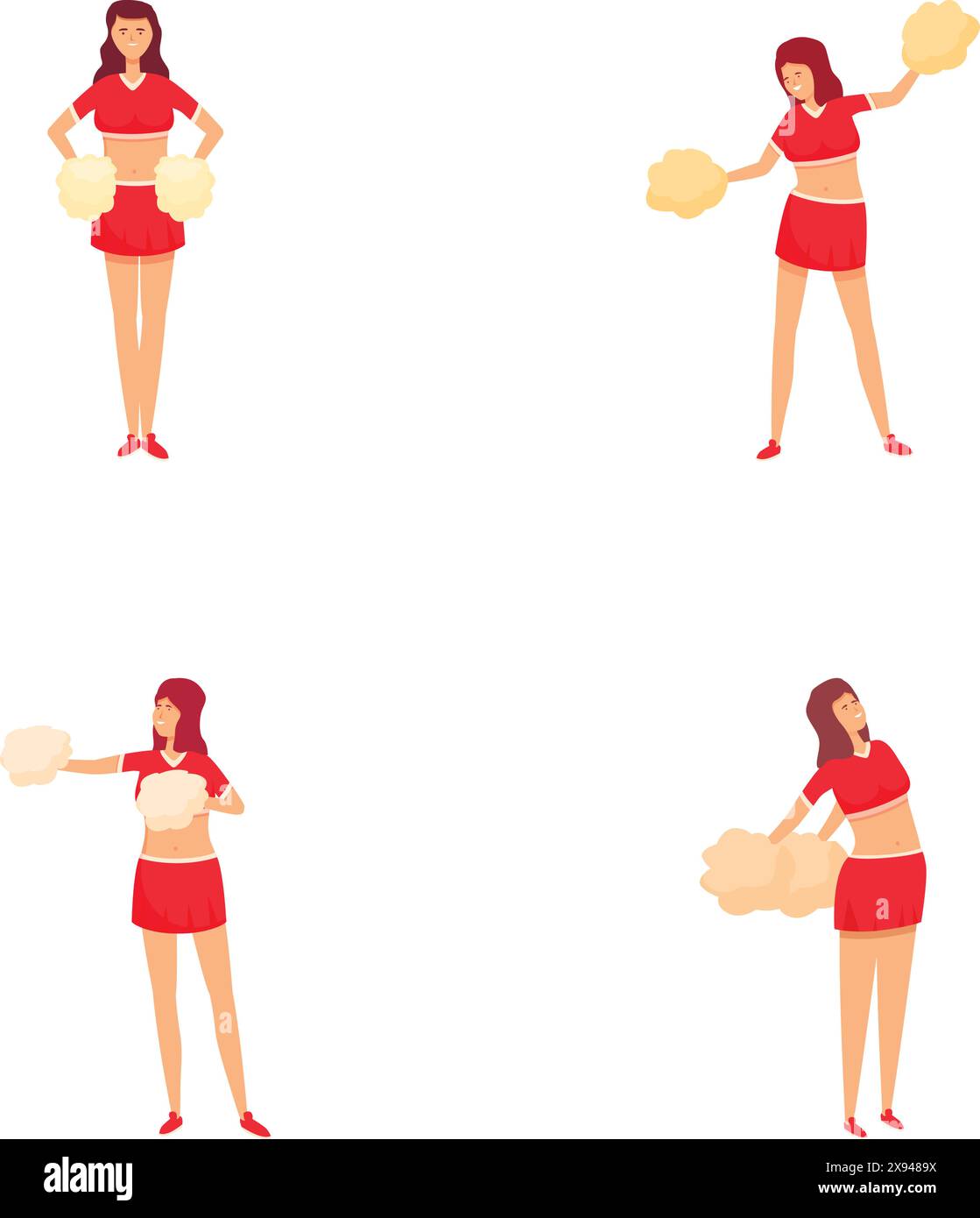 Cheerleader dancer icons set cartoon vector. Cheerleader girl with ...