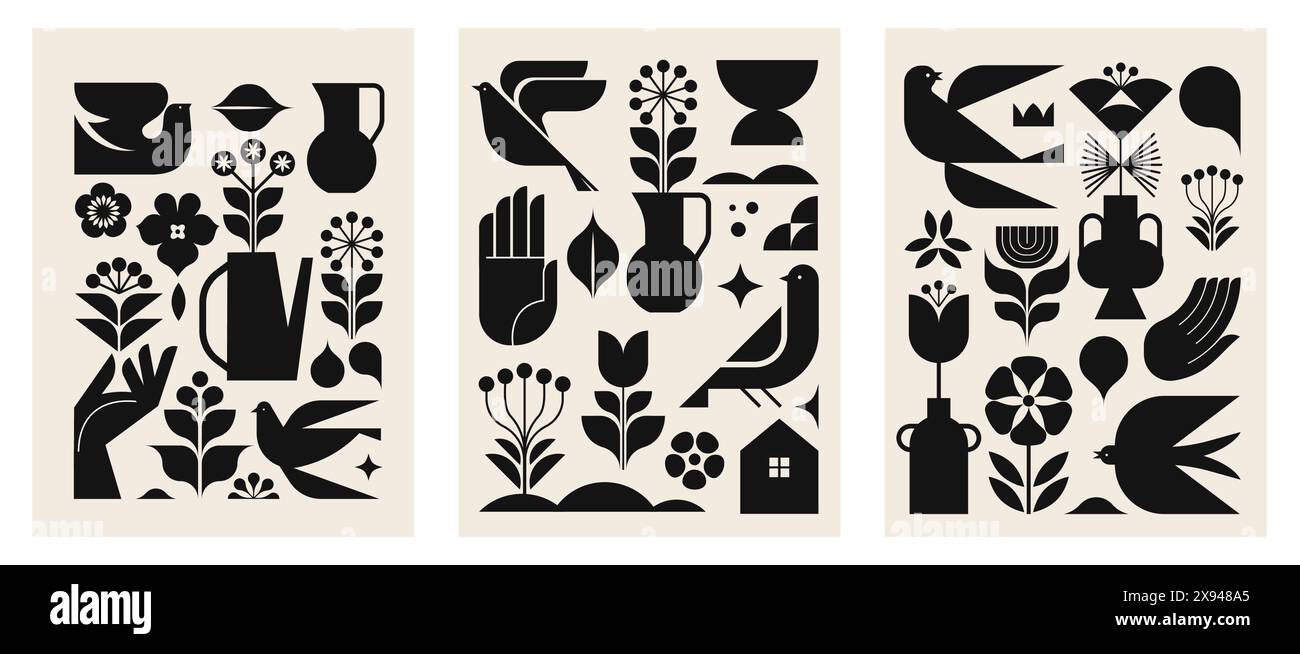 Black and white modern symbolist design. minimalist black illustrations ...