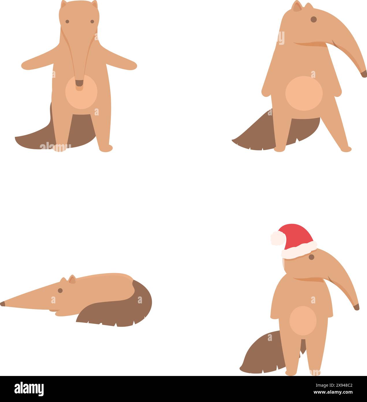 Giant anteater icons set cartoon vector. Cute funny anteater character ...