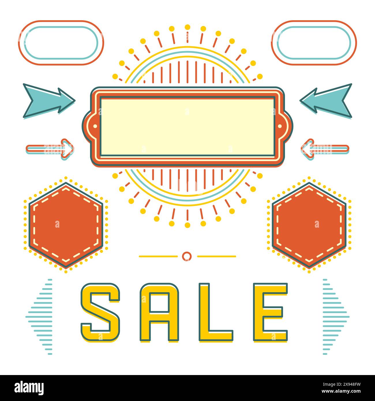 Retro American 1950s Sign Design Elements Set. Billboard Signage Light ...