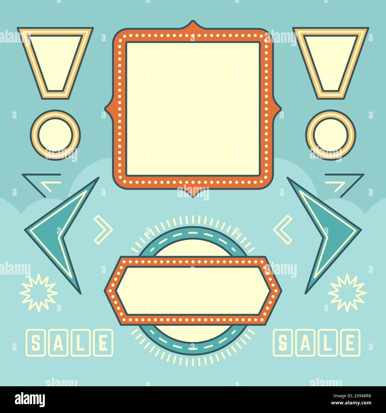 Retro American 1950s Sign Design Elements Set. Billboard Signage Light ...