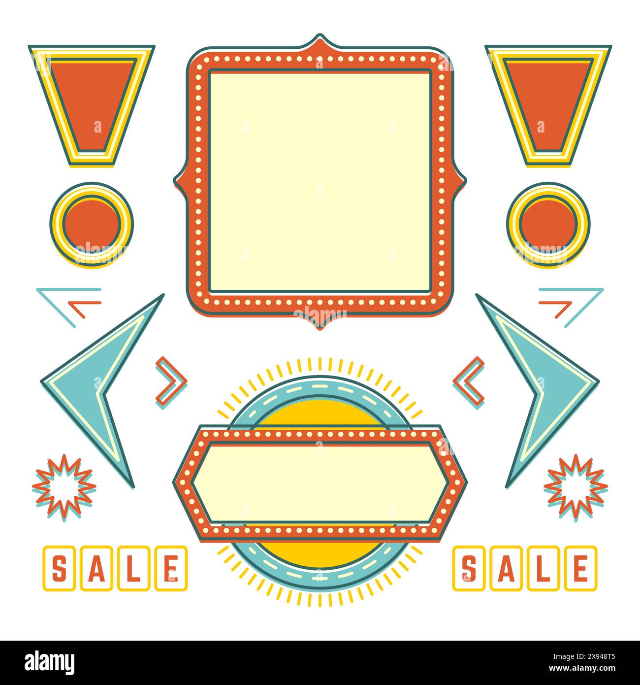 Retro American 1950s Sign Design Elements Set. Billboard Signage Light ...