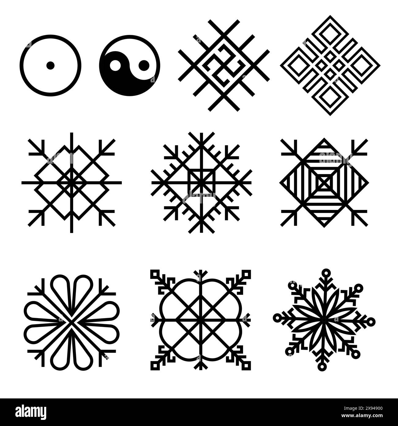 Old Baltic Folk ancient symbols collection, vector signs set Stock ...
