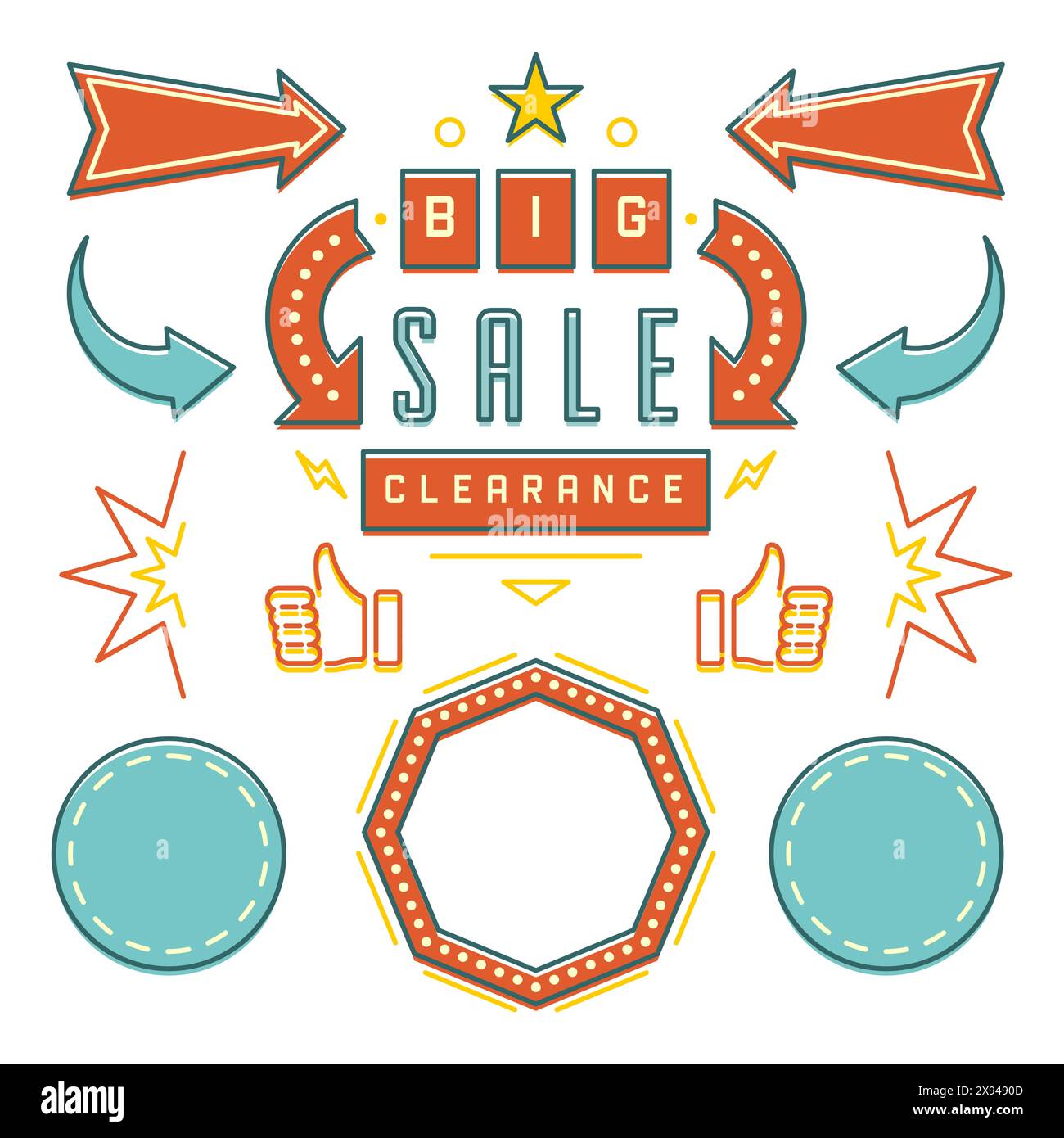 Retro American 1950s Sign Design Elements Set. Billboard Signage Light ...