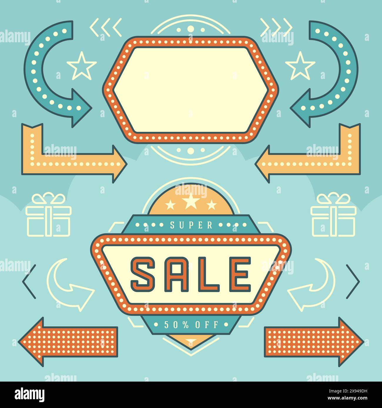 Retro American 1950s Sign Design Elements Set. Billboard Signage Light ...