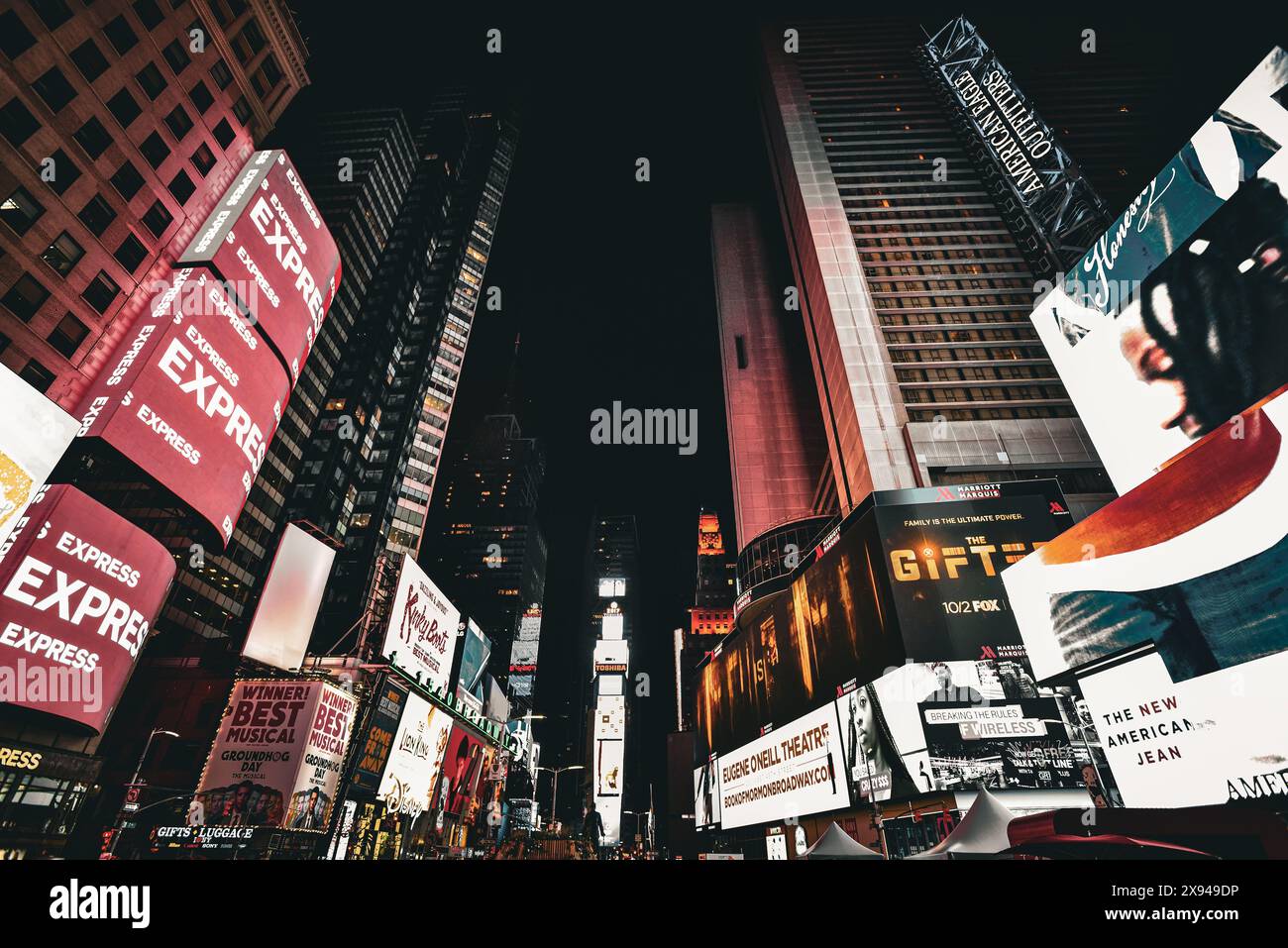 Night View of Vibrant Billboards among Buildings at Times Square ...
