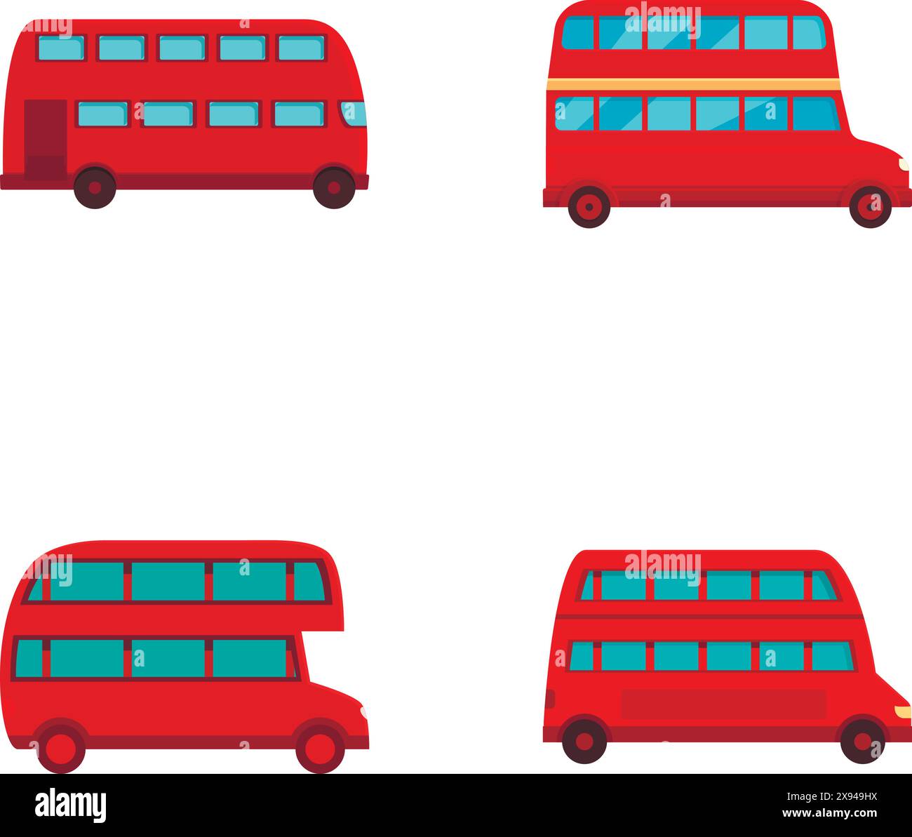 London bus icons set cartoon vector. British red double decker bus ...