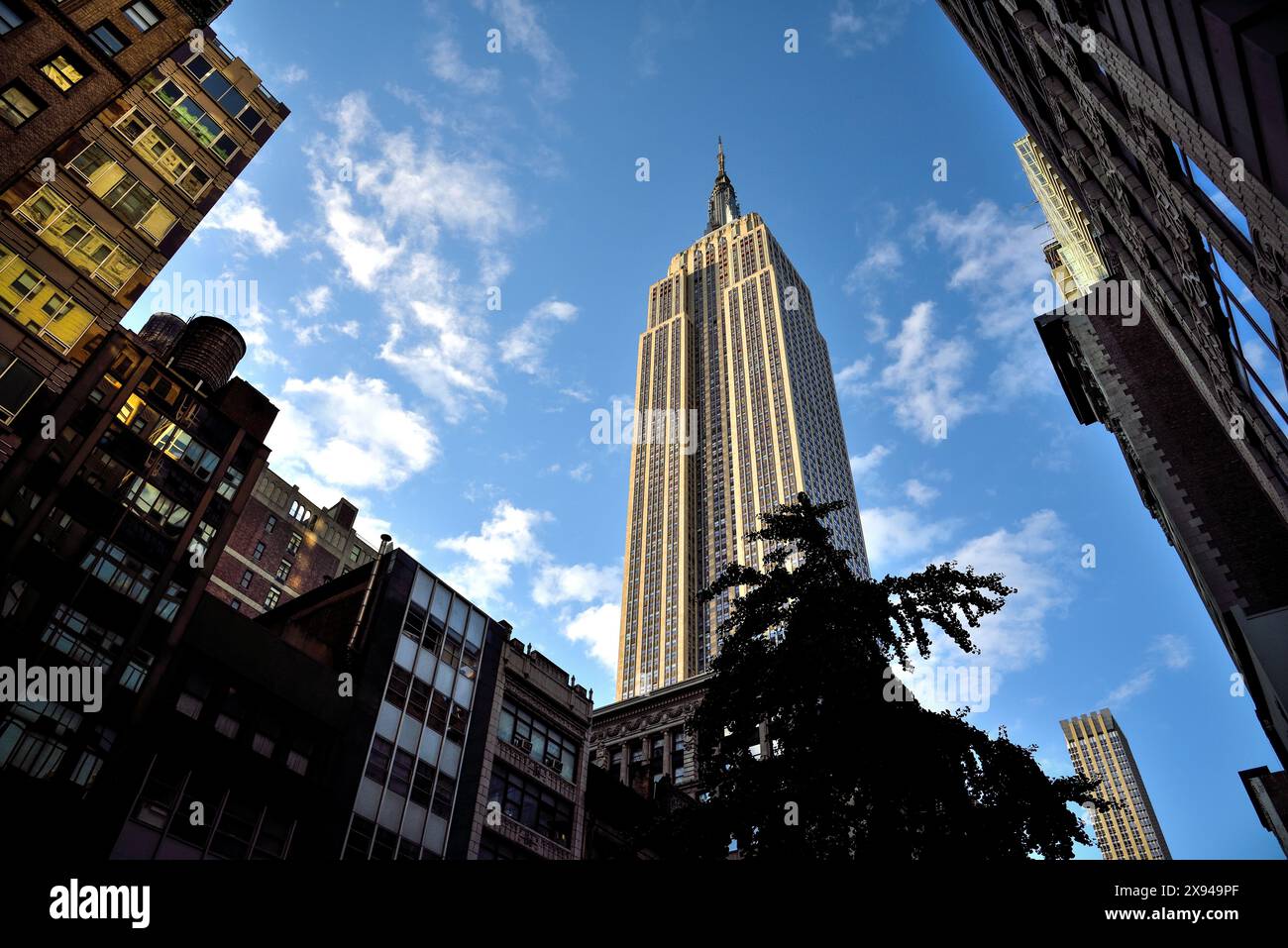 The Empire State Building viewed from Fifth Avenue on a Sunny Day - Manhattan, New York City ...