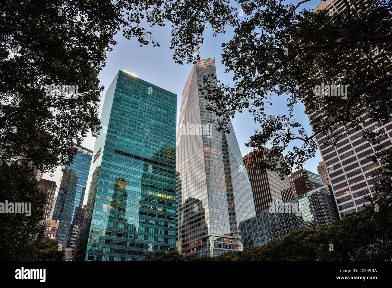 Iconic Skyscrapers seen through the Trees of Bryant Park - Manhattan ...
