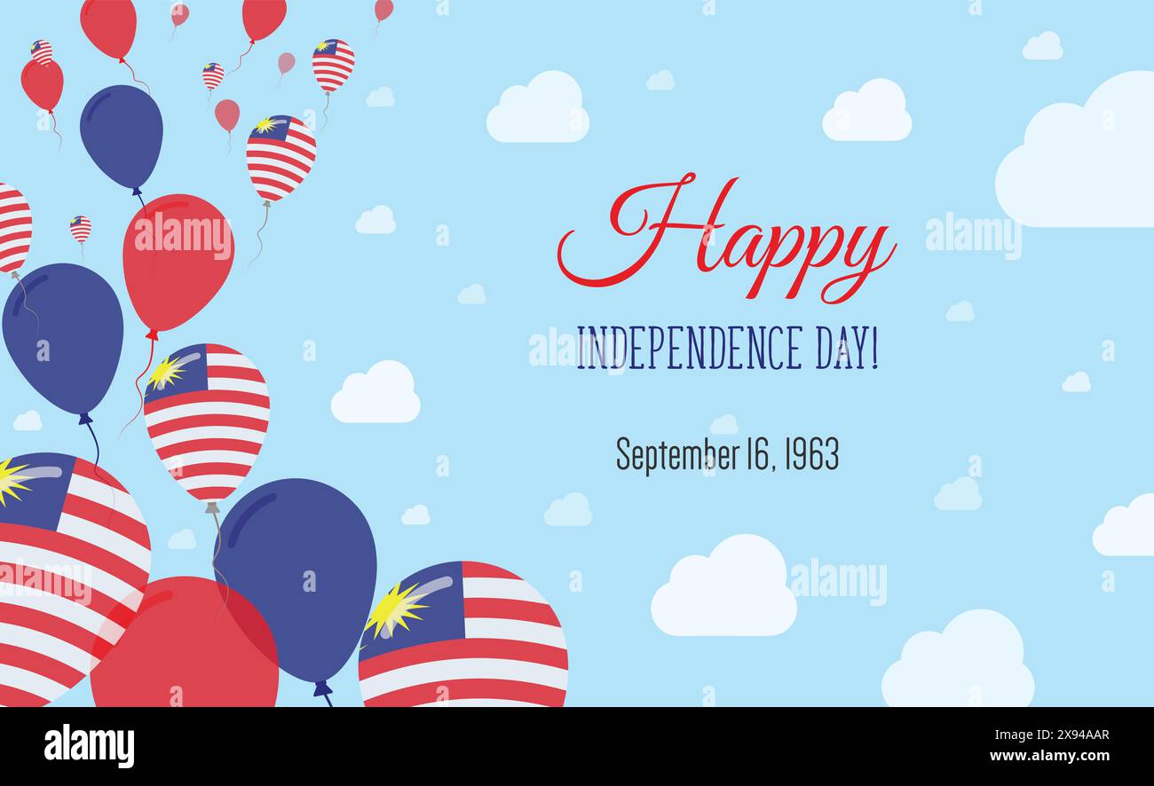 Malaysia Independence Day Sparkling Patriotic Poster. Row of Balloons ...