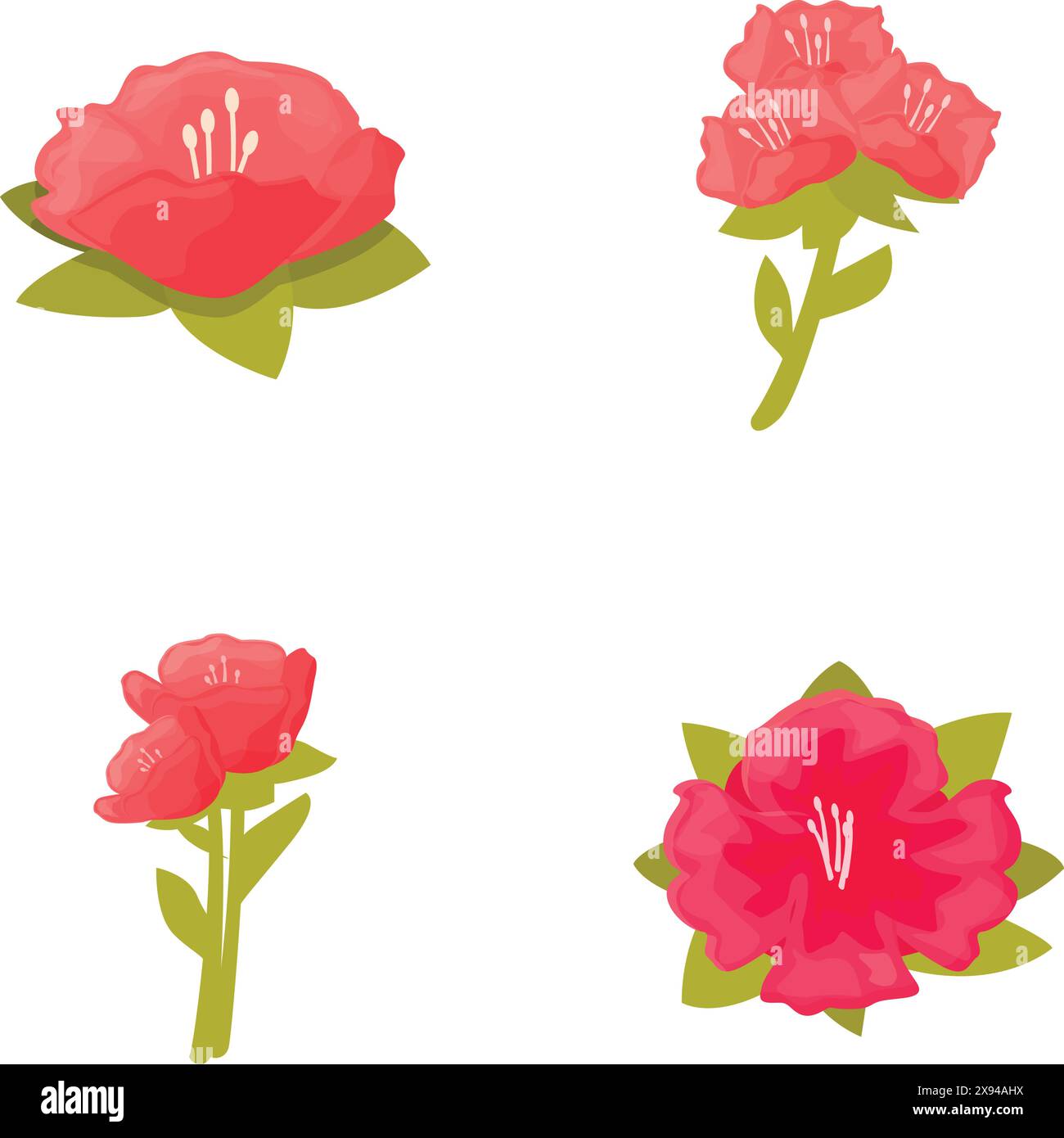 Collection of four stylized red flower illustrations, perfect for ...