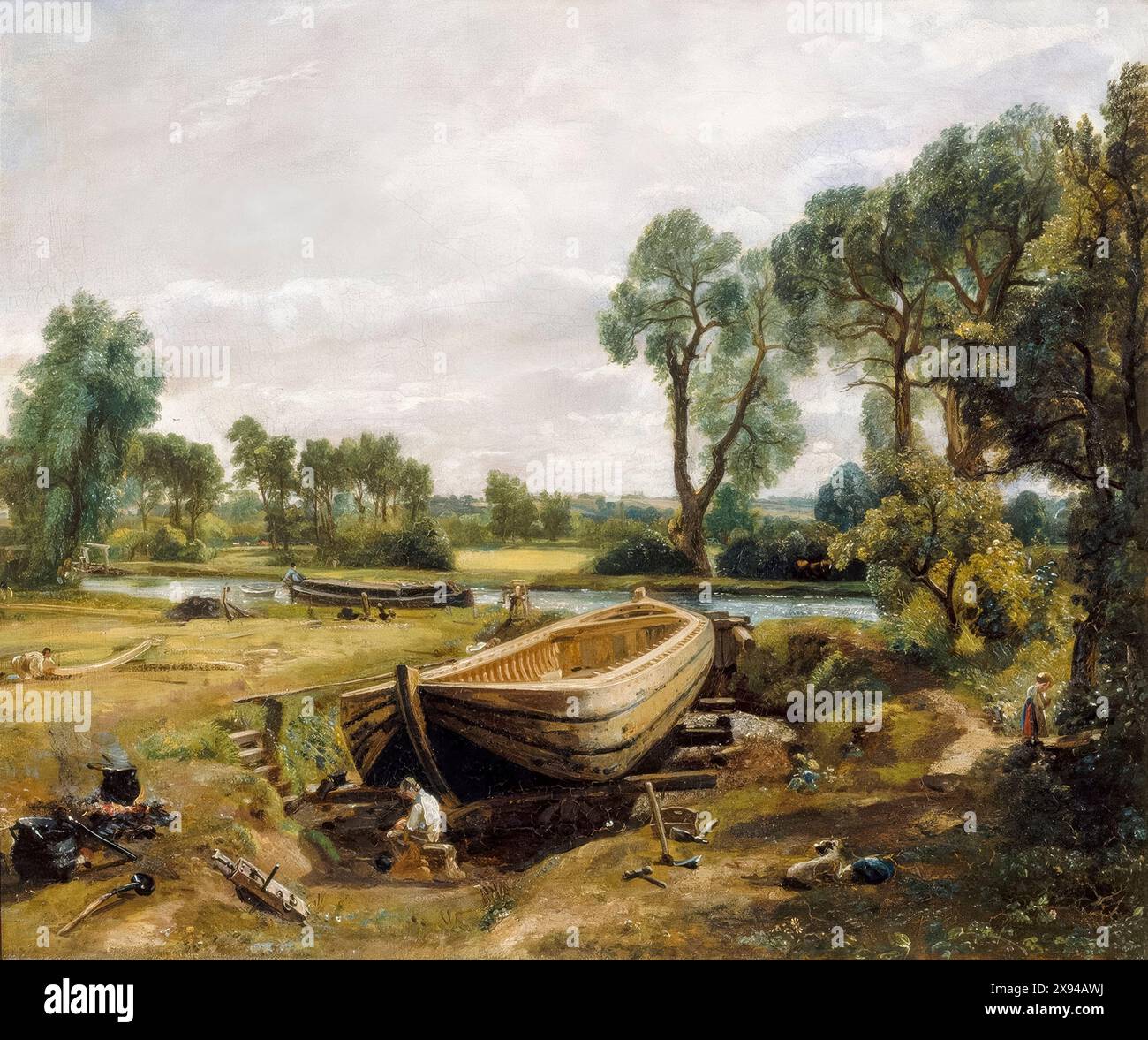 John Constable, Boat-Building near Flatford Mill, landscape painting in ...