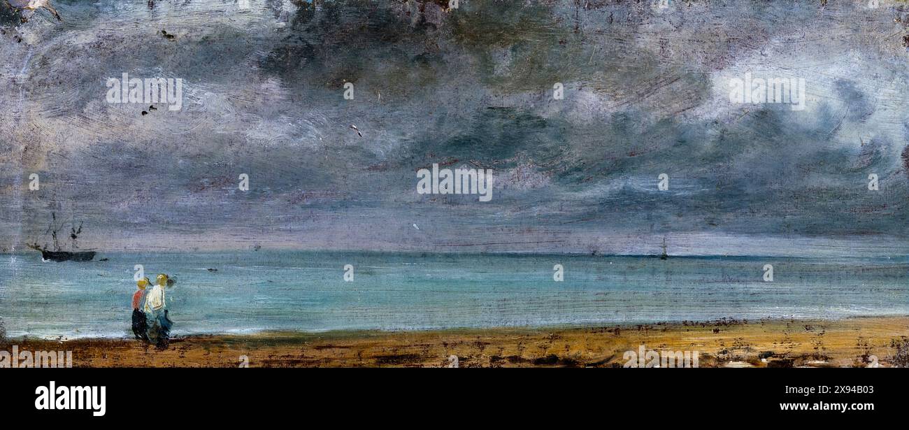 John Constable, Brighton Beach, landscape painting in oil on paper ...