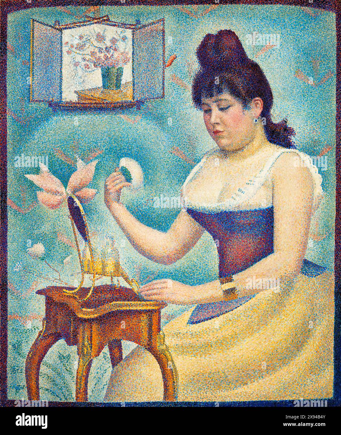 Georges Seurat, Young Woman Powdering Herself, portrait painting in oil ...