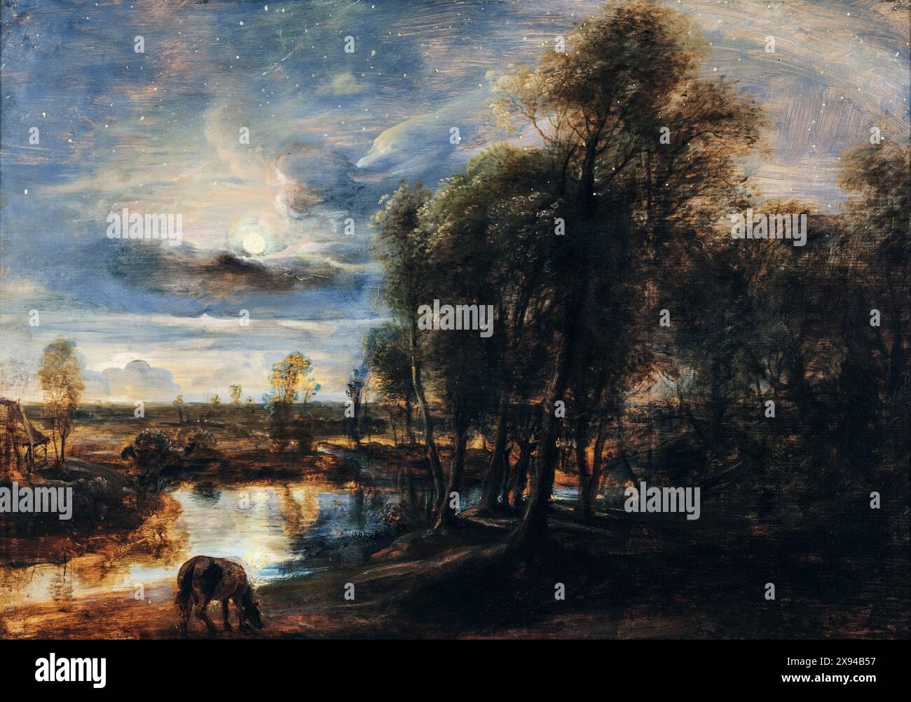 Peter Paul Rubens, Landscape by Moonlight, painting in oil on wood ...