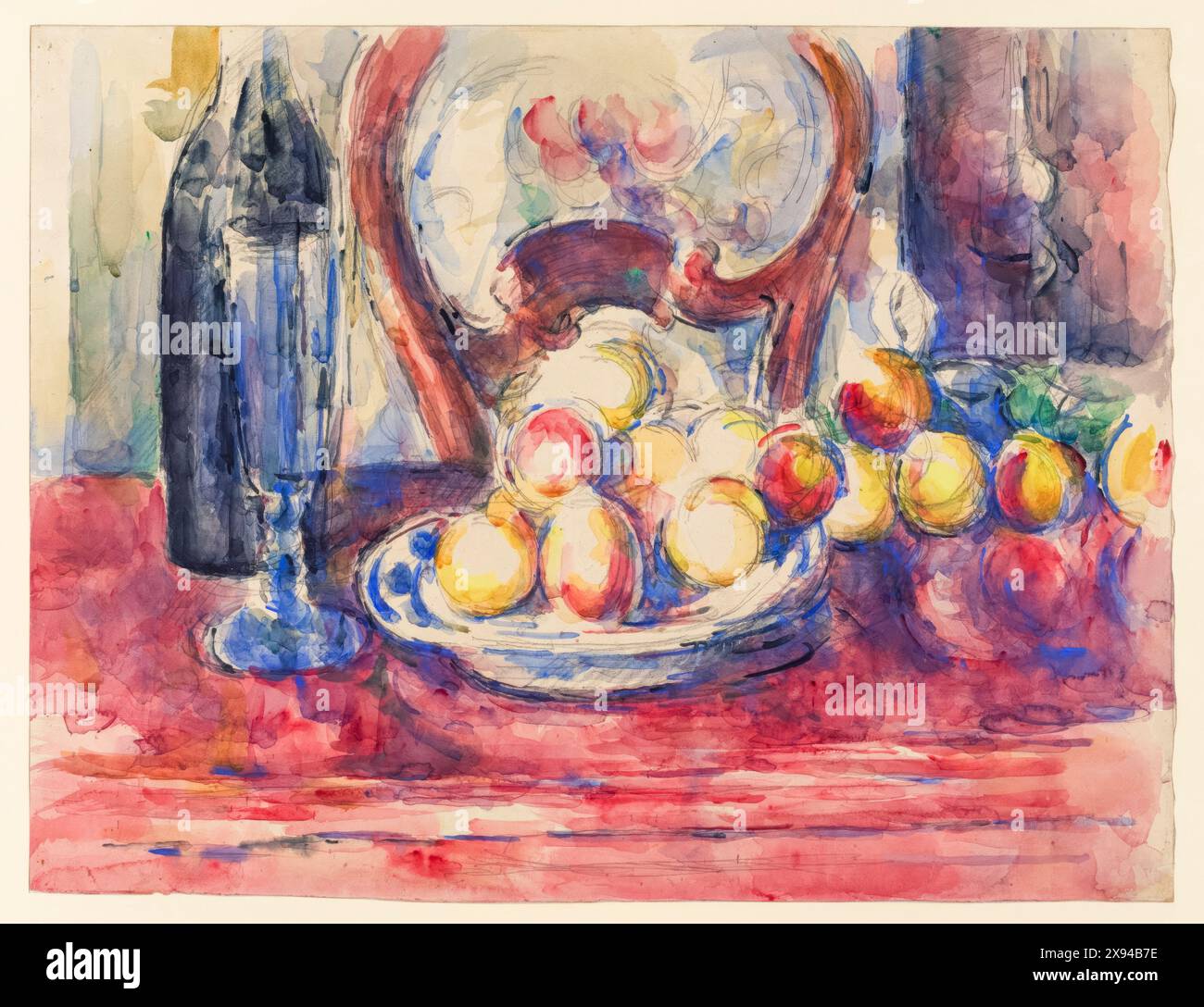Paul Cezanne, Apples, Bottle and Chairback, still life painting in ...