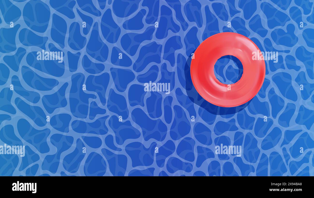 Summer holidays banner. Swimming pool top view. Red swimming ring in ...