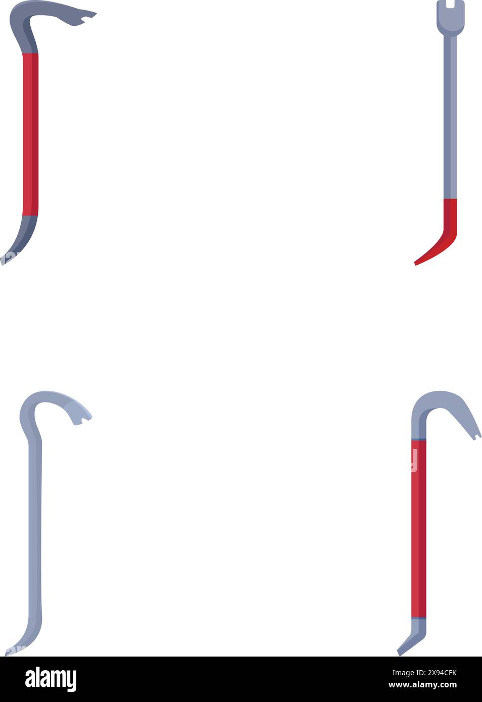 Four different crowbars illustrated in a flat design style isolated on ...